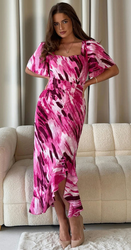 Hedi Ruched Midi dress - Pink | Sassi