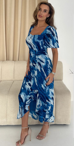 Hedi Ruched Midi dress - Blue | Sassi
