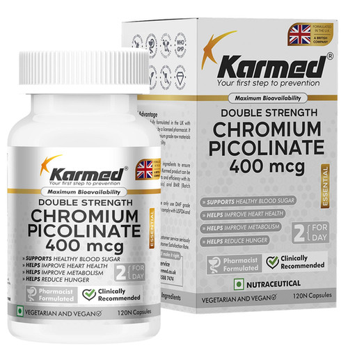 Chromium Picolinate 400 mcg, 100% Veg, 120 Capsules | KARMED HEALTH INDIA