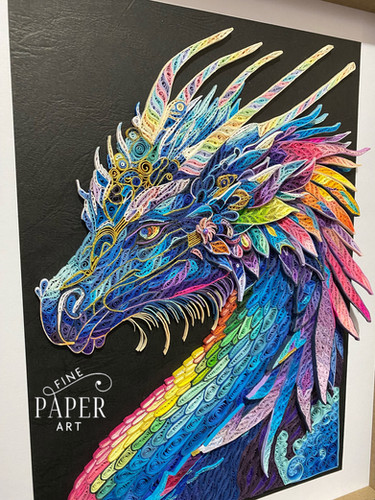 Made to Order- Semi 3D Majestic Quilled Rainbow Dragon | Fine Paper Art