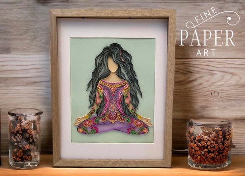 Framed Quilled Meditating Lady | Fine Paper Art