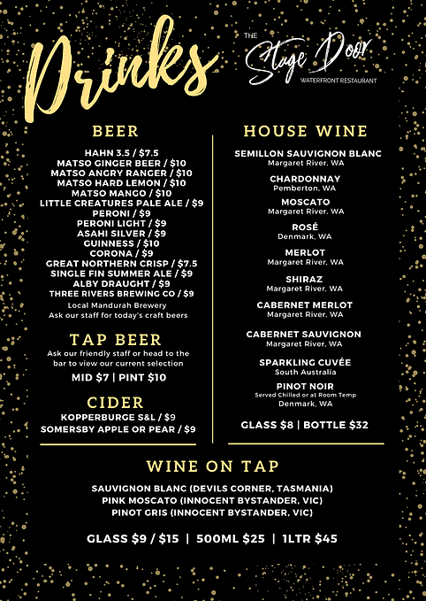 The Stage Door Waterfront Restaurant - Drinks Menu