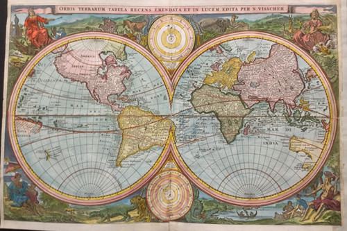 Double hemisphere map of the world by Nicholas Visscher 1677 ...
