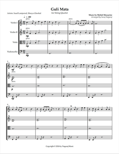 Guli Mata - String Quartet (Sheet Music) PDF | Nagaraj Music