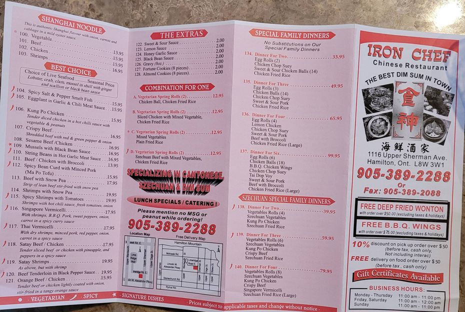 Take-Out Chinese Hamilton | Take-Out Menu | Iron Chef Restaurant