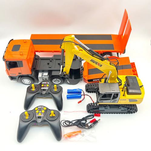 1319 - Excavator Digger with FlatBed Truck - 1:24 | Huina Construction ...