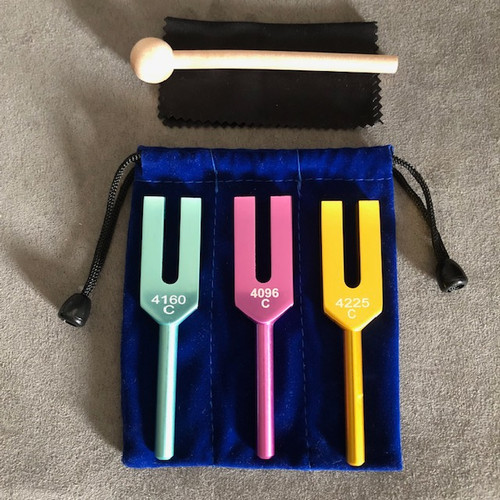 Coloured Angel Tuning Fork Set 4096 Hz, 4160 Hz and 4225 Hz Crystal ...