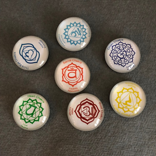 7 Chakra Magnets Set with Coloured Symbols in Gift Box | Aura Sounds