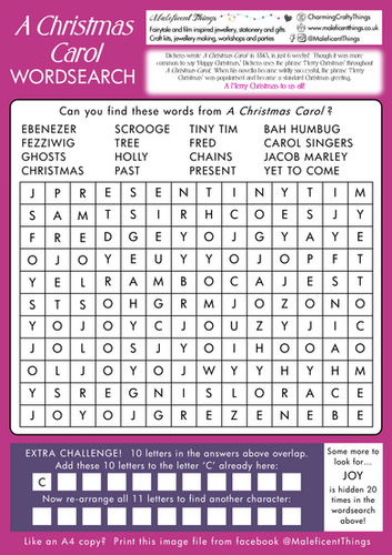 A Christmas Carol Wordsearch | Maleficent Things