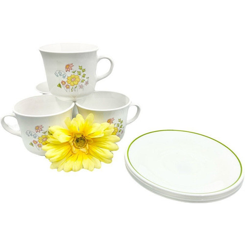 Vintage Corelle/Corning Meadow 8 Piece Set for 4 of Cups and Saucers ...