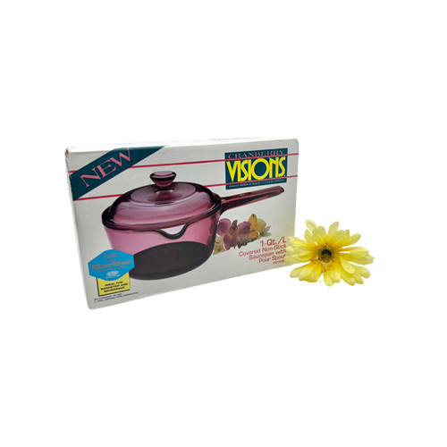 New Vintage Corning Visions Cranberry 1 Quart Covered Saucepan in ...