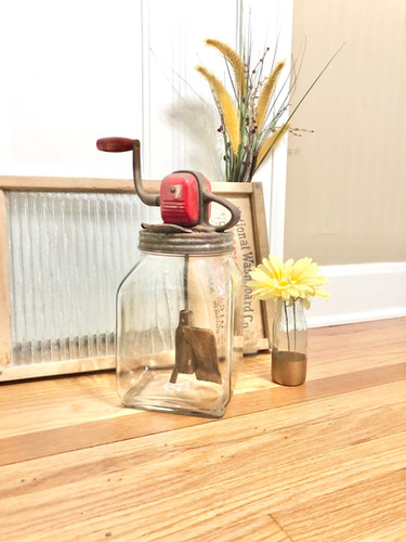 Antique/Vintage 1920's 4 Quart Butter Churn / Glass Red Football Top ...