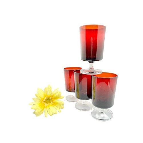 Vintage Set of 4 Luminarc Ruby Red 8 Ounce Glasses / Mid-Century ...