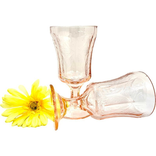 Vintage Indiana Glass Company Set of 2 PINK Footed Madrid Glasses ...