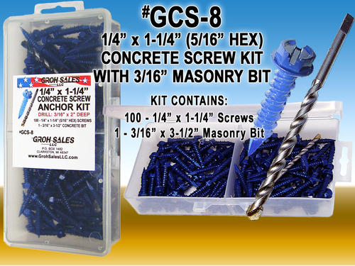 GCS-8 "BLUE" Concrete Screw Kit with Drill Bit | Groh Sales LLC