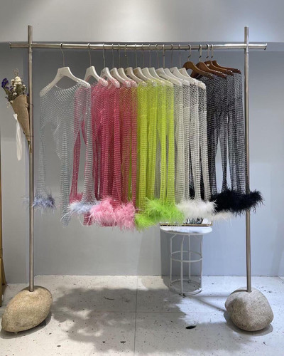 Wire Mesh tops with feathered cuffs | Dance Station