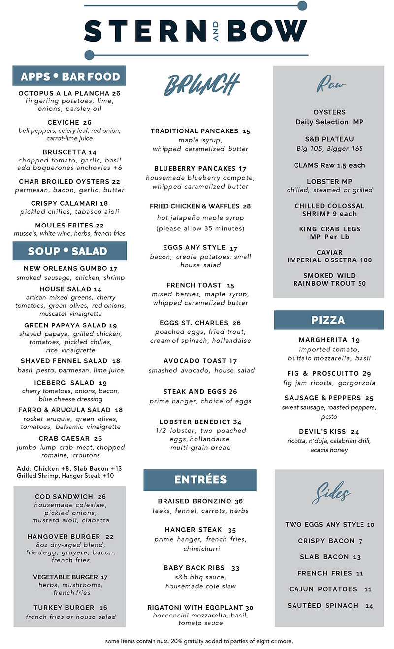 Brunch Menu | Stern and Bow Restaurant | Eclectic Seasonal Cuisine ...