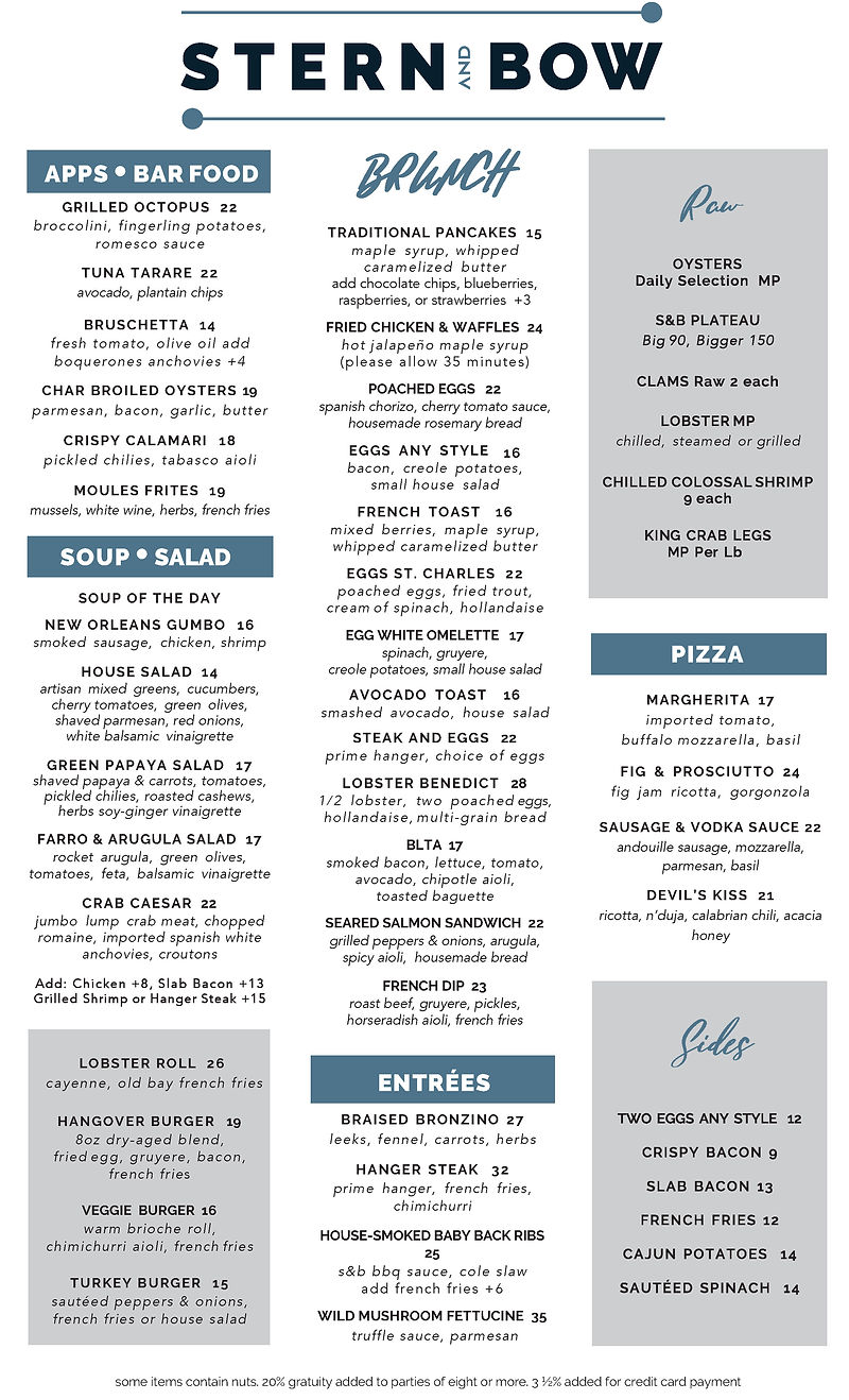 Brunch Menu | Stern and Bow Restaurant | Eclectic Seasonal Cuisine ...