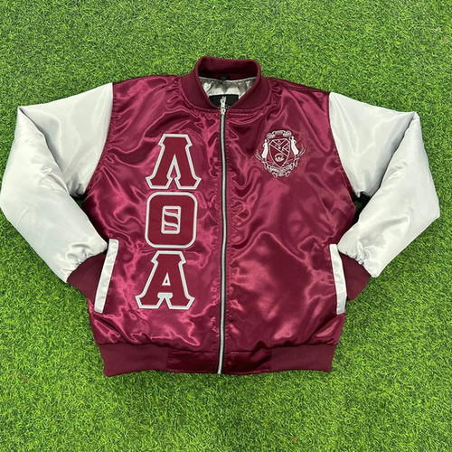 Lambda Theta Alpha Color Block Satin Bomber Jacket | Liberada Designs