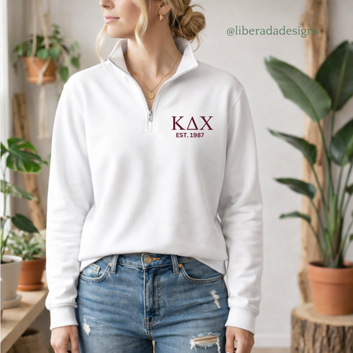 Kappa Delta Chi Embroidered Greek Letter Quarter Zip Sweater | Liberada ...
