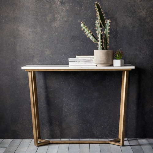 White Brushed Gold Hall Table | Accent Furniture