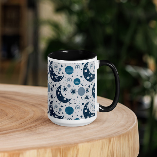 Moon Pattern Mug with Coloured Accent | The Raven Gift Co