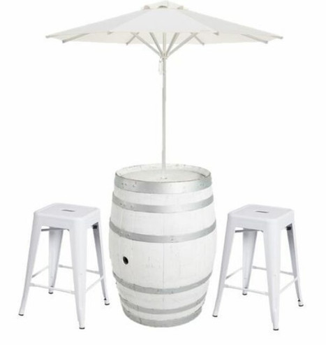 White Barrel Umbrella and Stool Set | Adelaide Market Hire