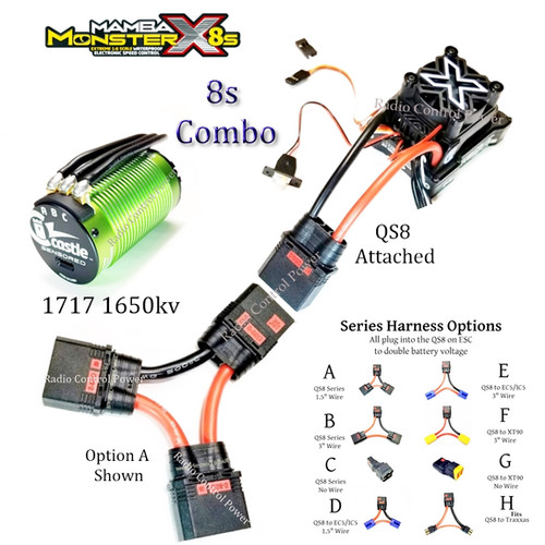 Castle Mamba Monster X 8s ESC & 1717 1650kv Combo QS8 Attached Harness ...