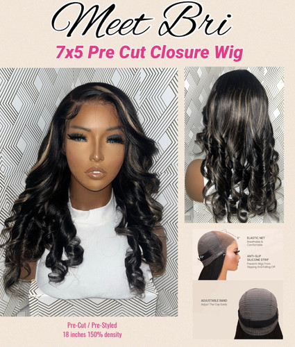 Bri Pre-cut 7X5 Closure Blonde Highlight Wig | HayQueenCrowns