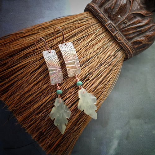 Nephrite Jade Leaves .. etched NuGold | riverdragondesigns