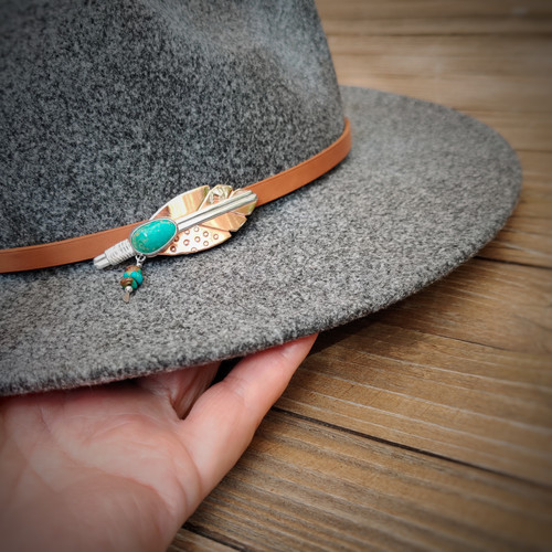 Hat Band DooDad .. copper feather, Arizona Turquoise | riverdragondesigns