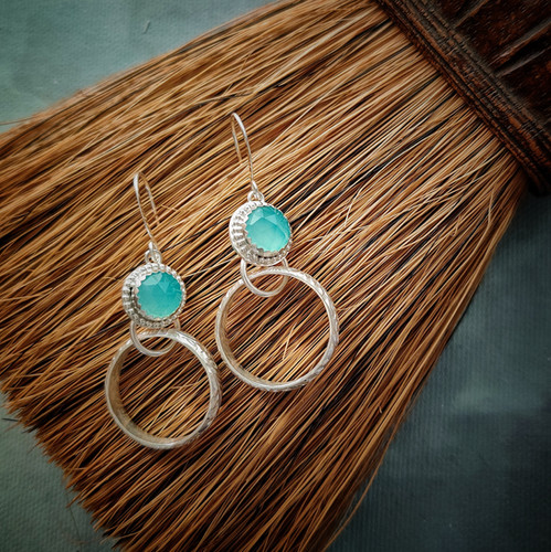 Aqua Chalcedony with Sparkling Wildflower Pattern Hoops ...