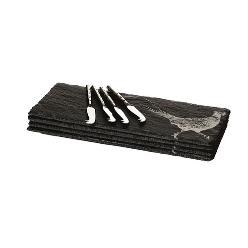 Four Mini Slate Cheese Board & knife Set - Pheasant | Bella Jo