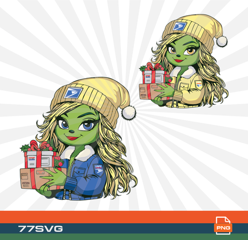 GRINCH GIRL USPS - GRINCH PNG - USPS PNG - BLONDE GRINCH GIRL | 77SVG