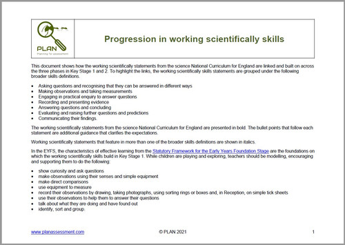 Progression in Working Scientifically Skills | PLAN