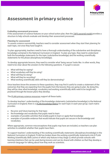 Assessment in Primary Science | PSEC
