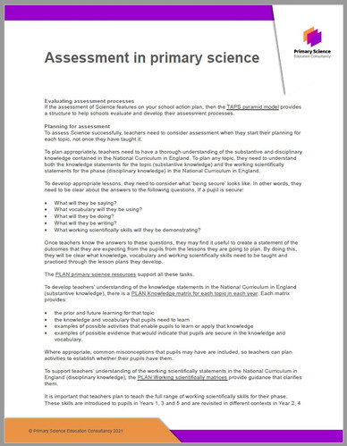 Assessment in Primary Science | PSEC