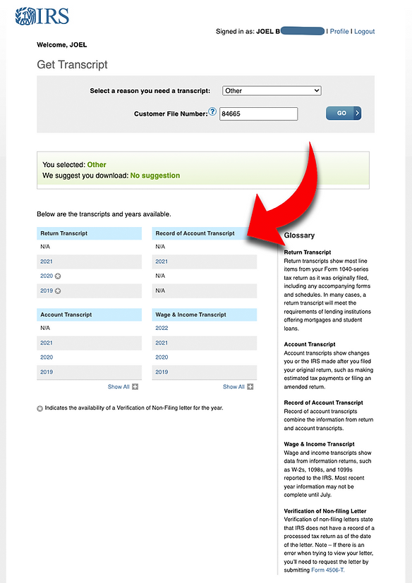 Check Transcript IRS.Gov | info