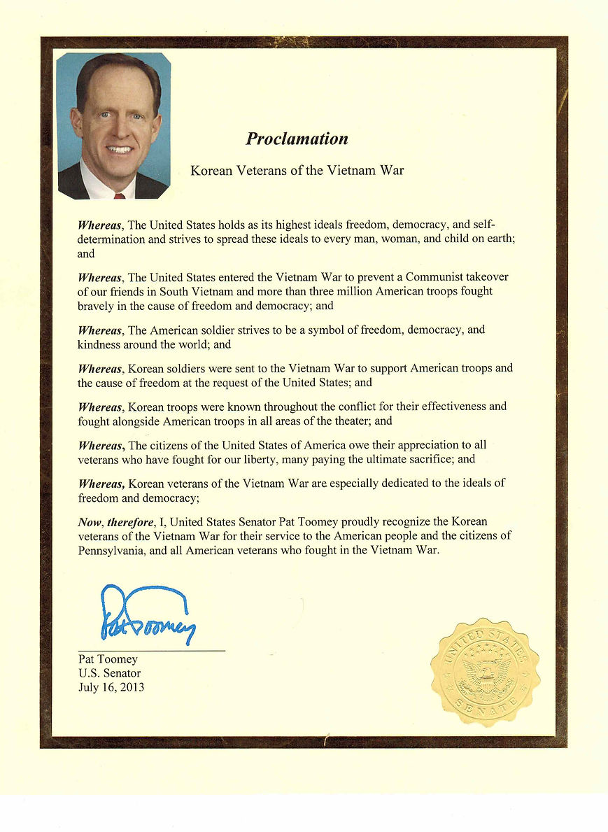 Proclamation by US Senator | KAVVW.org