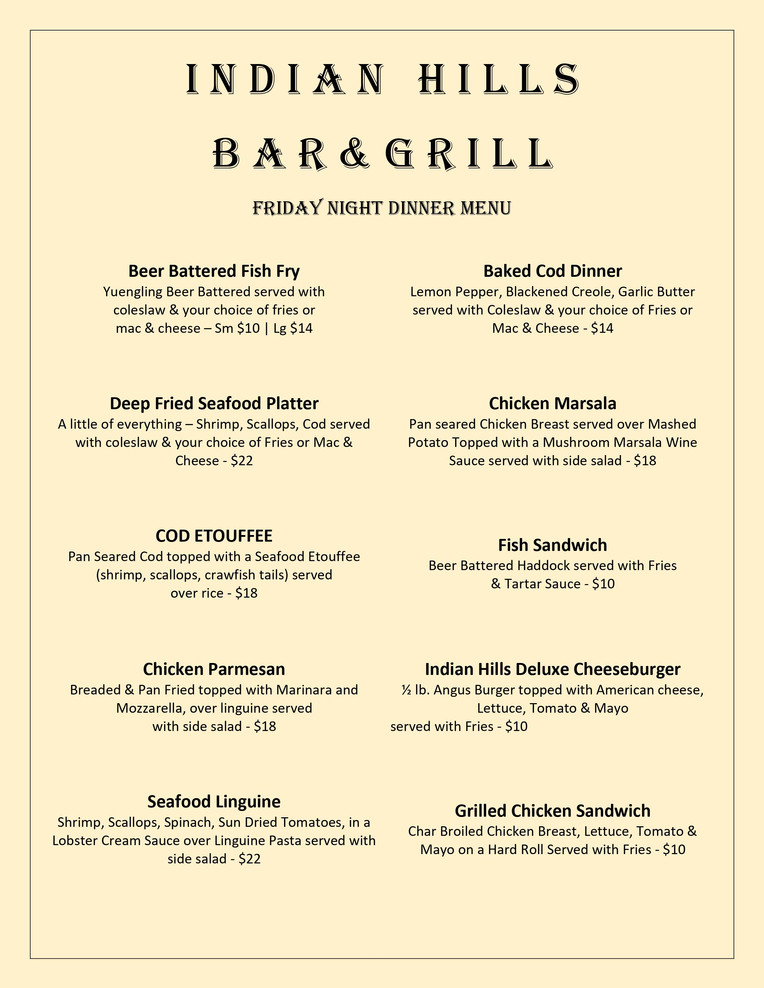 Menu | Indian Hills