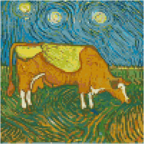 Cow Starry Night cross stitch pattern | Capricorn Run Farm