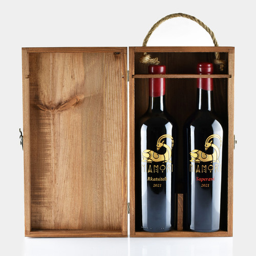 რქაწითელი და საფერავი | ხის ყუთით | 0.75 ლ | წარწერის გრავირებით ...