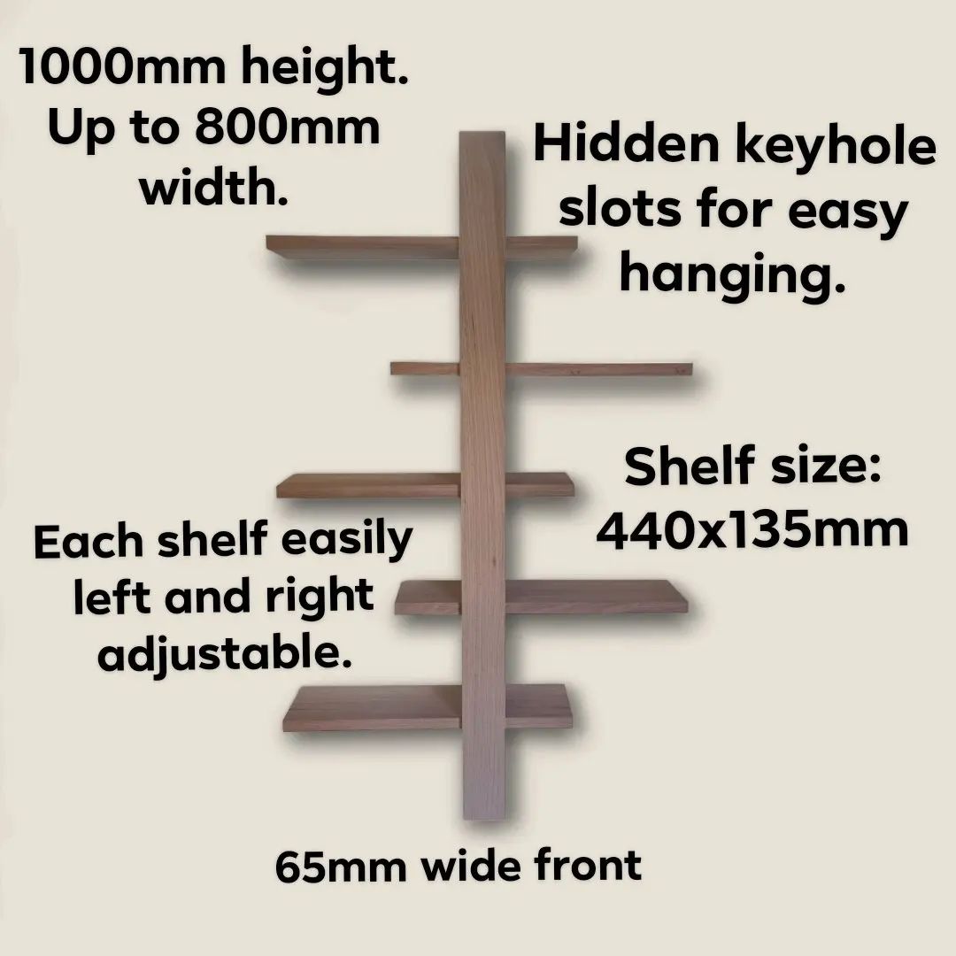 Tasmanian Oak Adjustable Floating Wall Display Shelf | Kaidan Designs