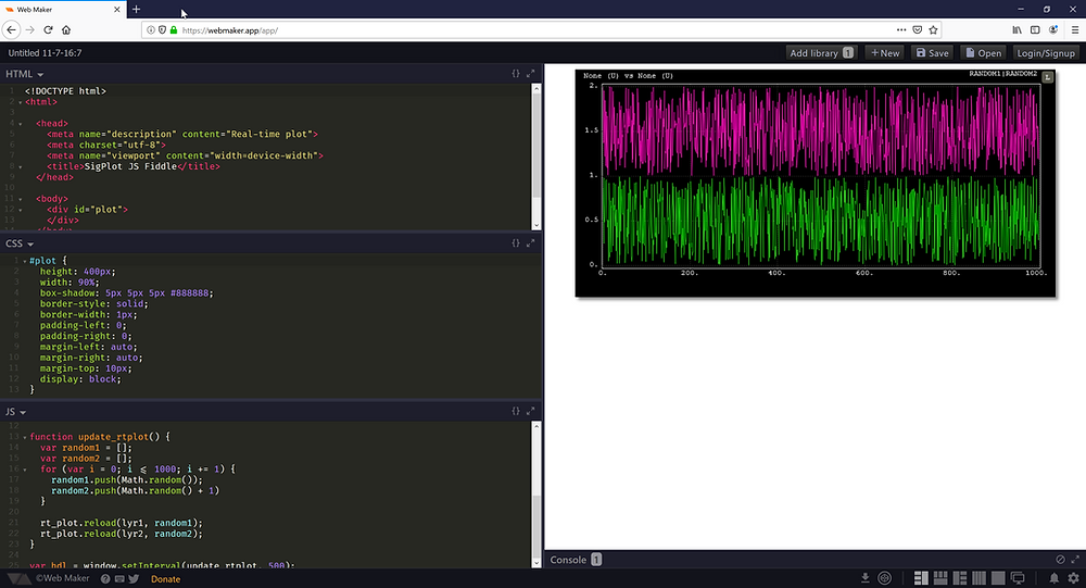 Using a local code playground to develop with SigPlot.