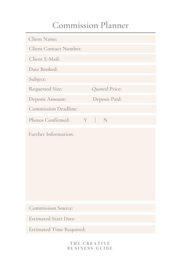 Commission Planner Printable | bethanyvere