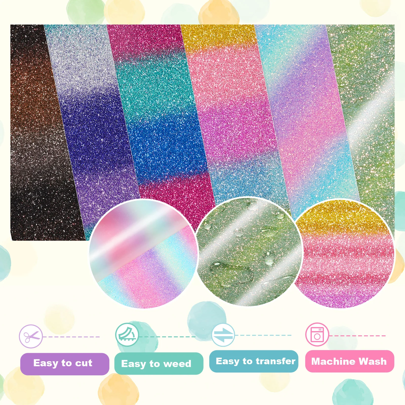 Teckwrap Ombre Glitter HTV Sheet Pack (7 Sheets) | ES Vinyl & Craft Ltd