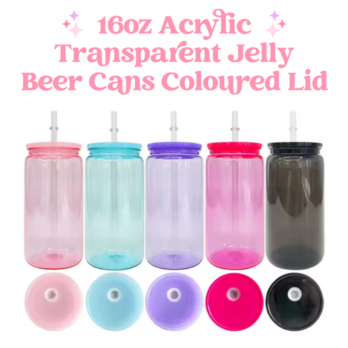 16oz Transparent Acrylic Coloured Plastic Beer Can with Plastic Lid and ...
