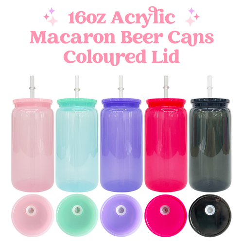 16oz Macaron Acrylic Coloured Beer Can with Plastic Lid and Straw | ES ...