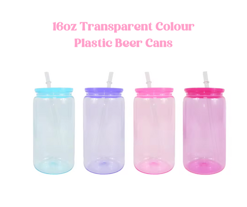 16oz Transparent Coloured Plastic Beer Can with Plastic Lid and Straw ...