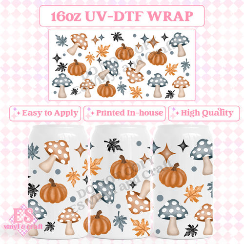 Autumn Shrooms - 16oz Beer Can / Libbey UV-DTF | ES Vinyl & Craft Ltd